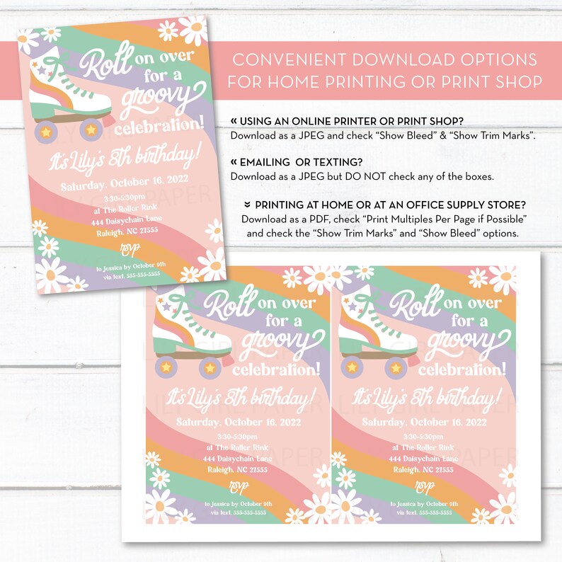 Editable Groovy Roller Skate Birthday Party Invitation Retro - Etsy