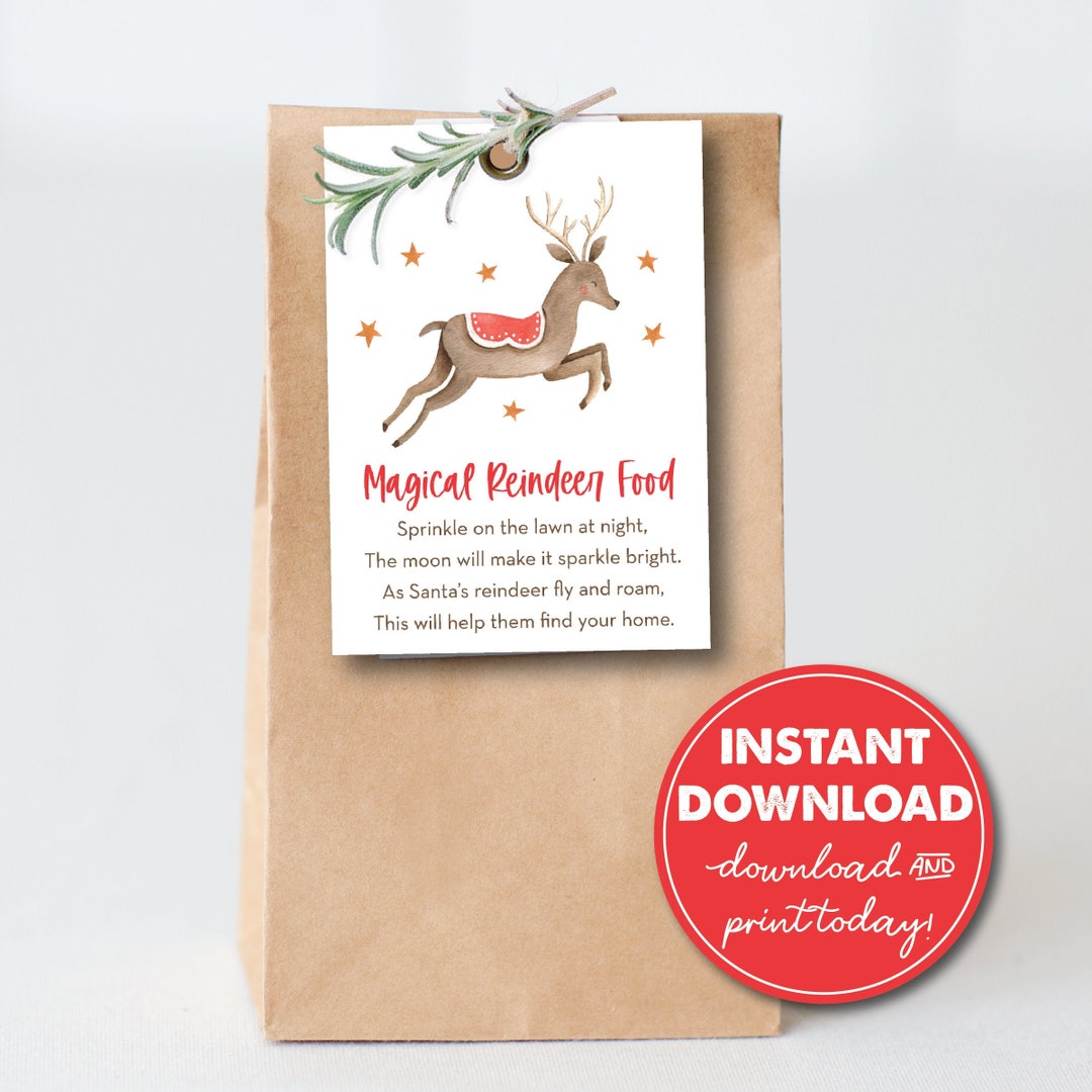 Magical Reindeer Food Tag, INSTANT DOWNLOAD, Kids Activity, Christmas ...