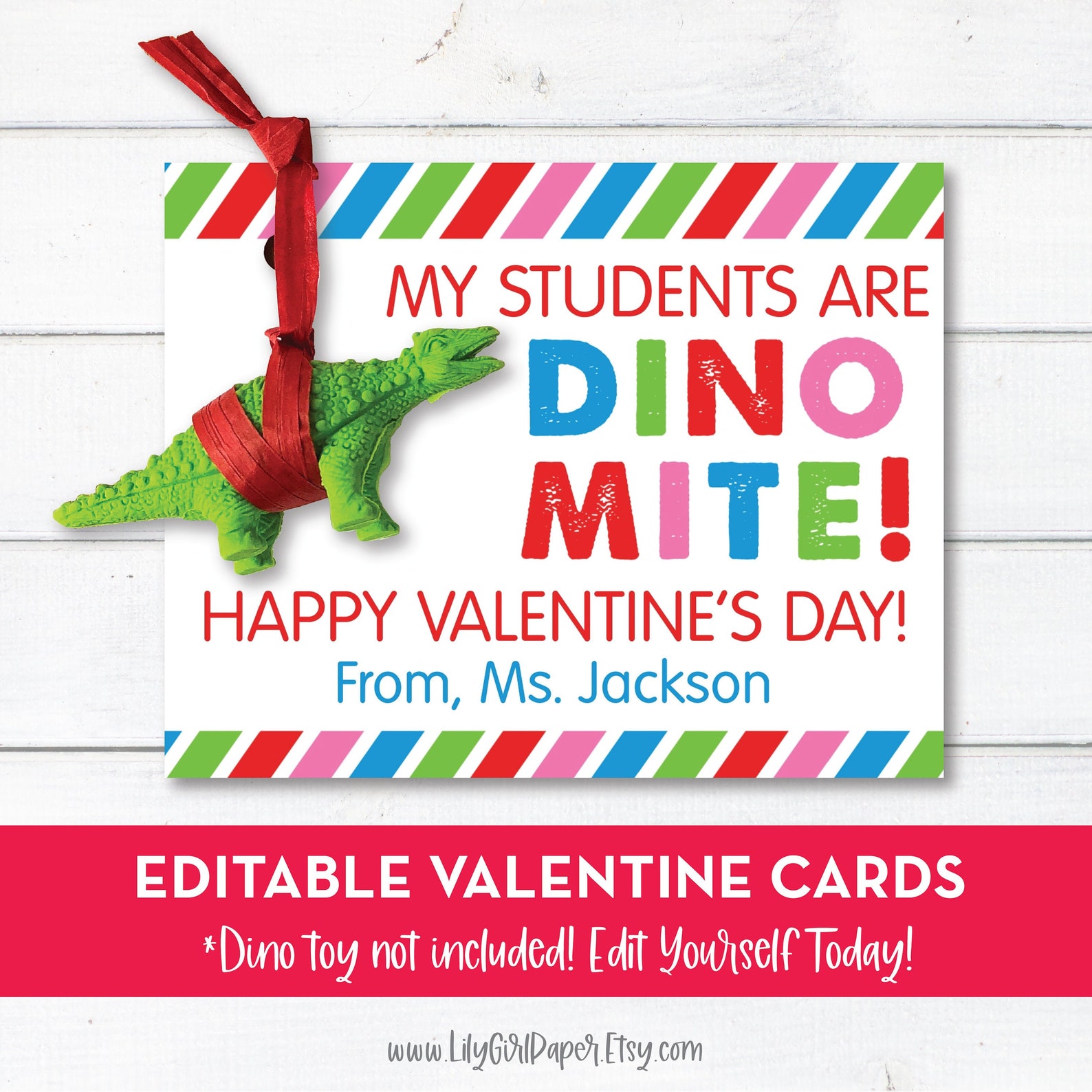 Editable Dino-mite Student Valentine Cards Teacher Printable - Etsy