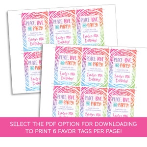 Editable Tie Dye, Peace Love & Party Favor Tag Template, INSTANT ...
