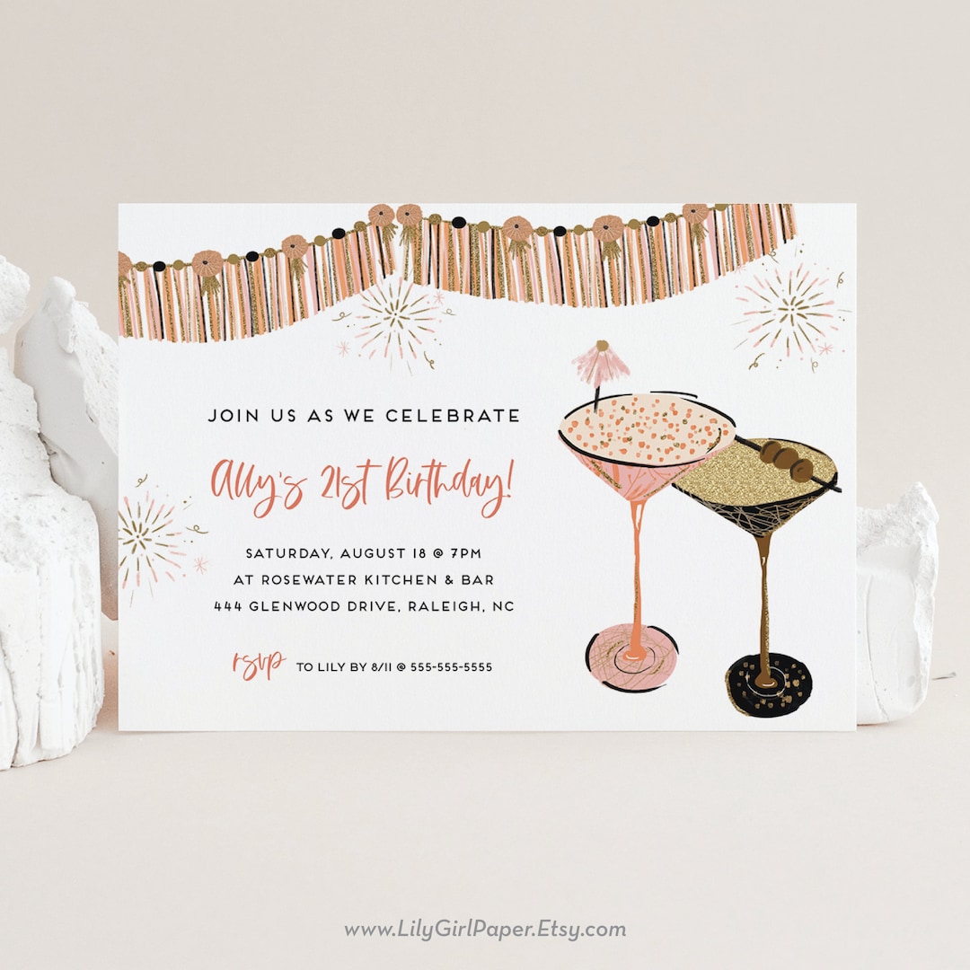 Retro Cocktail Birthday Invitation Template: Editable Party Invite ...