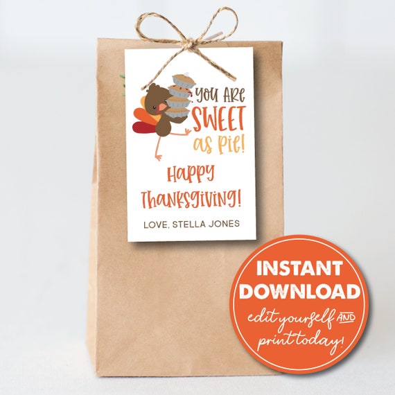 Editable Thanksgiving Gift Tag, Favor Tag, Personalized Gift Tag, Sweet ...