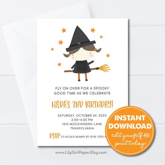 Halloween Birthday Party Invitation Template, EDITABLE INSTANT DOWNLOAD ...