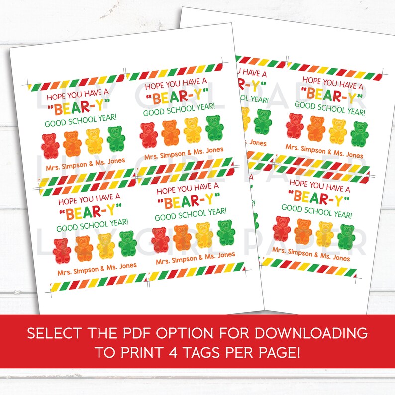 Editable Gummy Bear Back to School Treat Tag Teacher to - Etsy