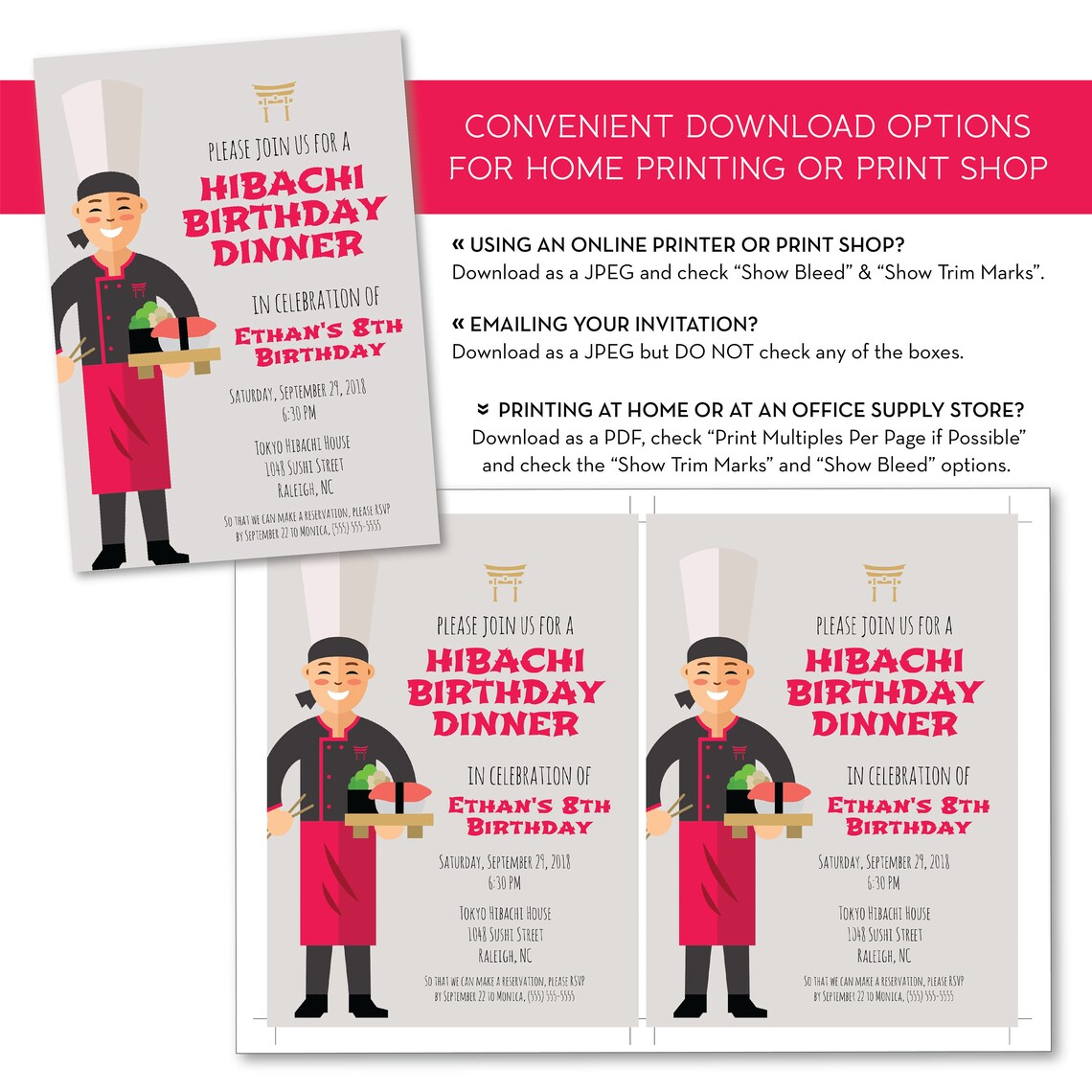Editable Hibachi Birthday Dinner Party Invitation INSTANT - Etsy
