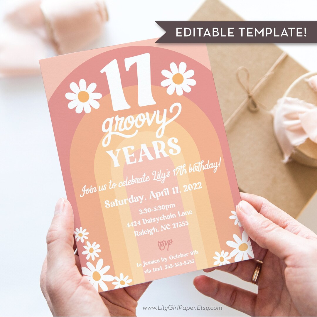 Editable Groovy Years Birthday Party Invitation, Change to ANY AGE! 70s ...