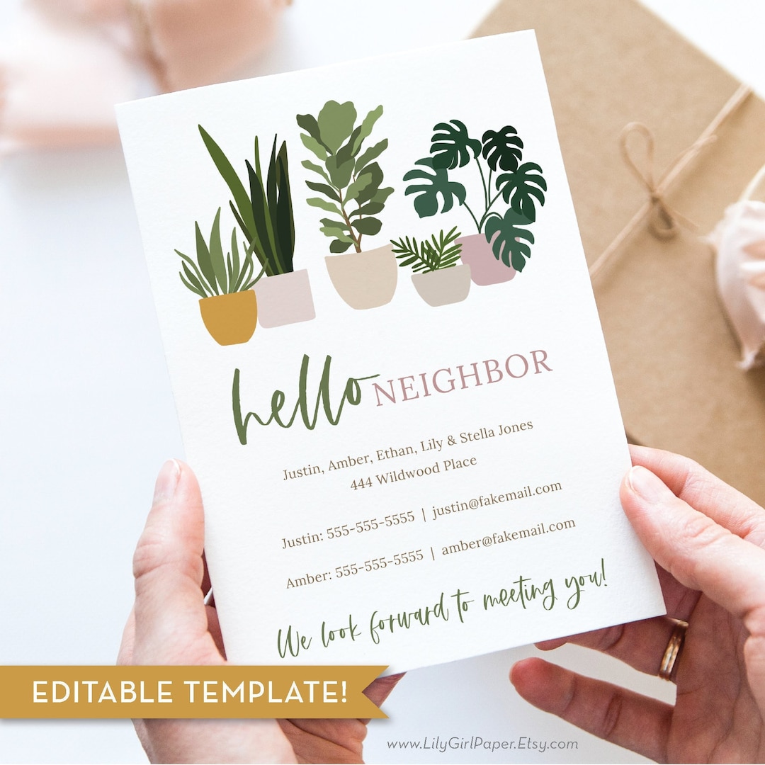 Editable Neighbor Contact Info Cards, Hello, New to the Neighborhood ...