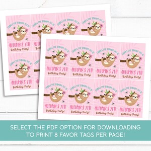 Editable Cute Sloth Birthday Party Favor Tag, Little Girl Birthday ...