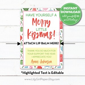 Editable Merry Kissmas Lip Balm Holder Cards, Christmas Gift, Chapstick ...
