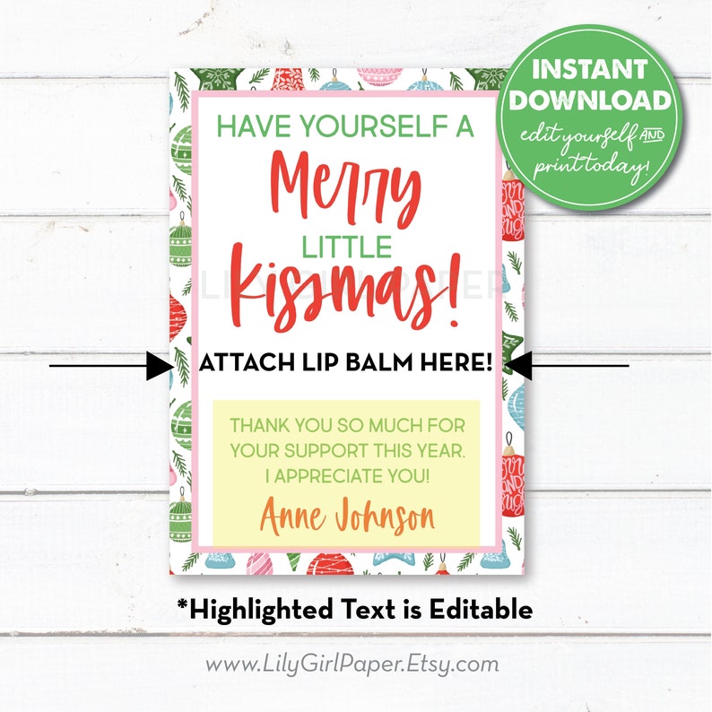 Editable Merry Kissmas Lip Balm Holder Cards Christmas Gift - Etsy