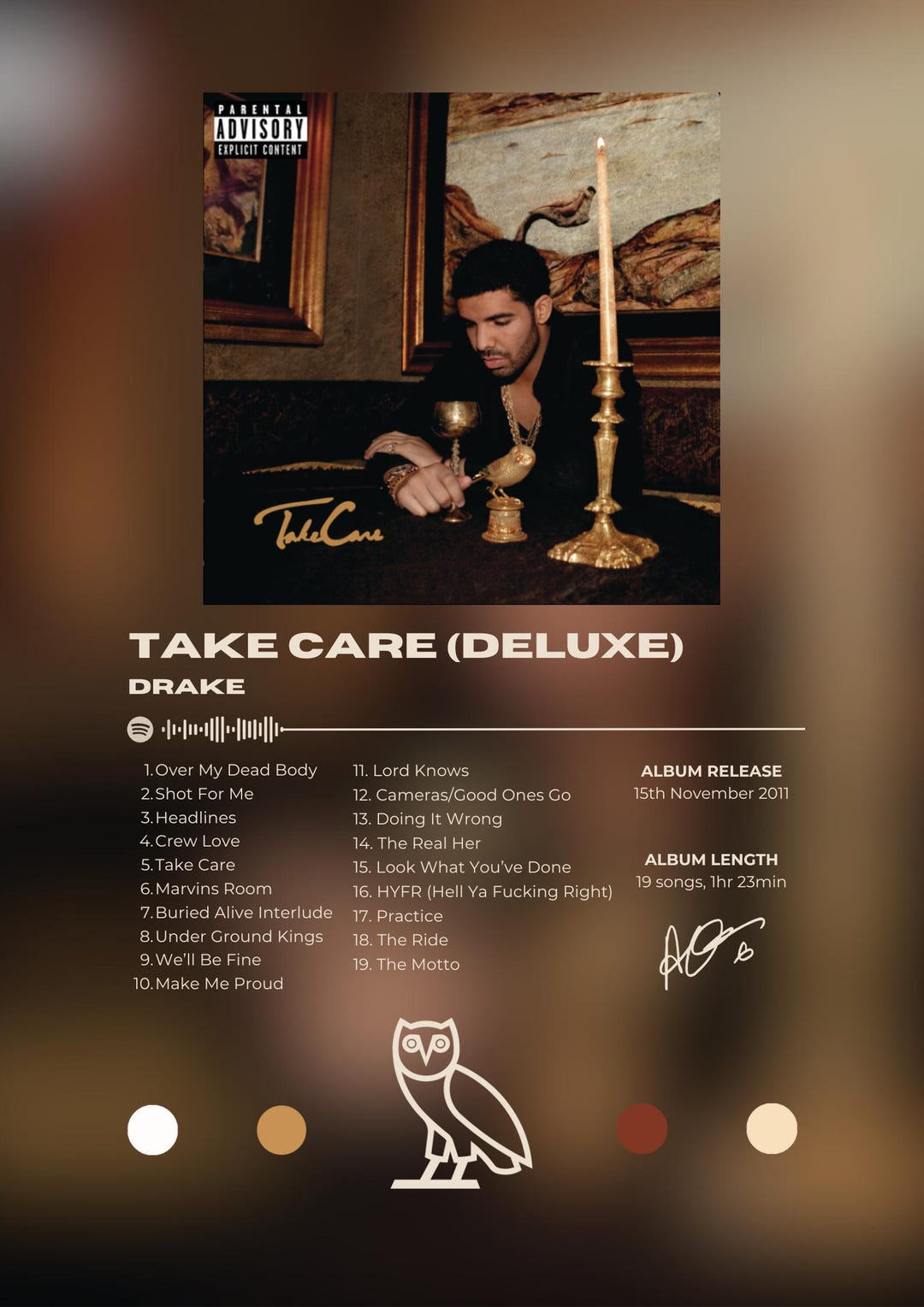 Drake Take Care Deluxe Digital Poster, High Quality Music Art Print ...
