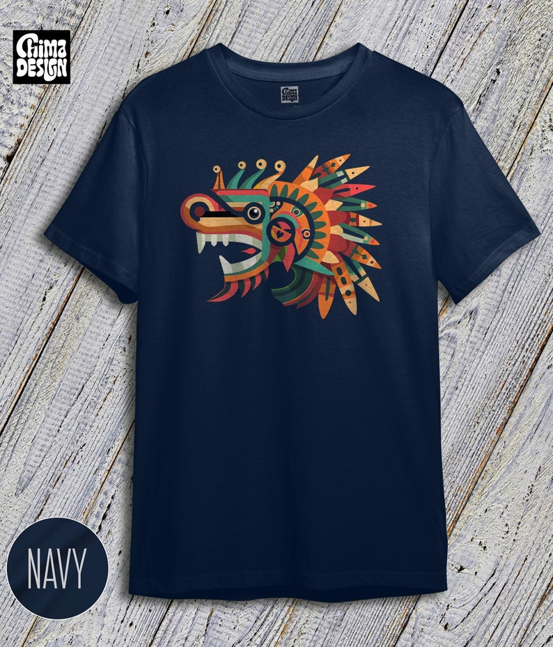Aztec Art T-shirt Quetzalcoatl Design Colorful Aztec Print, Tribal Art ...