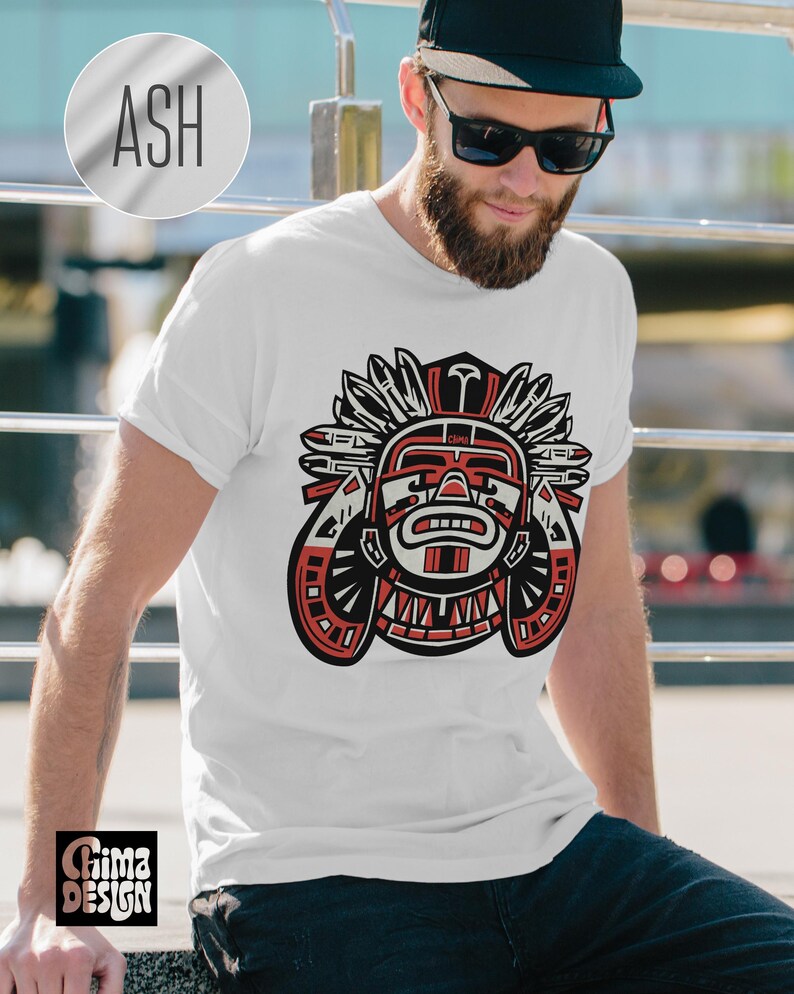 Aztec Design Mens T-shirt, Tribal Mask Tee, Bold Red and Black ...