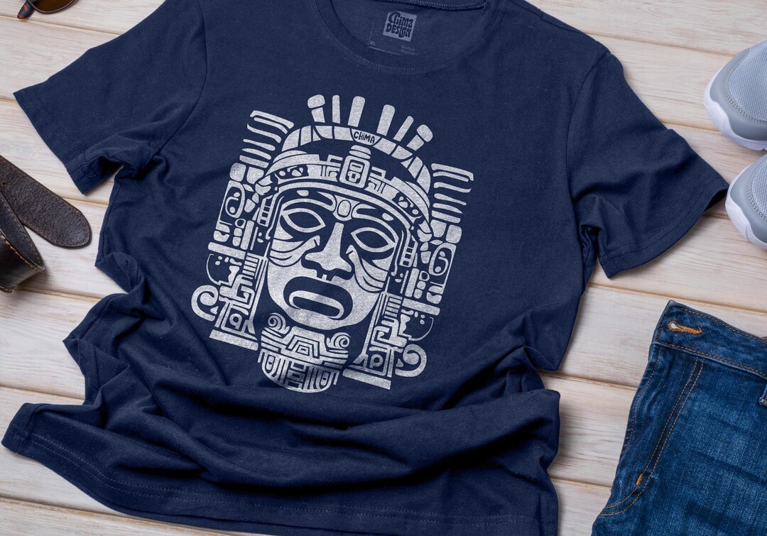 Aztec Mask T-shirt, Mayan Art Tee, Tribal Design Shirt, Unisex Aztec ...