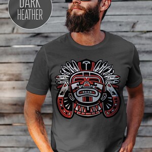 Aztec Design Men’s T-shirt, Tribal Mask Tee, Bold Red and Black ...