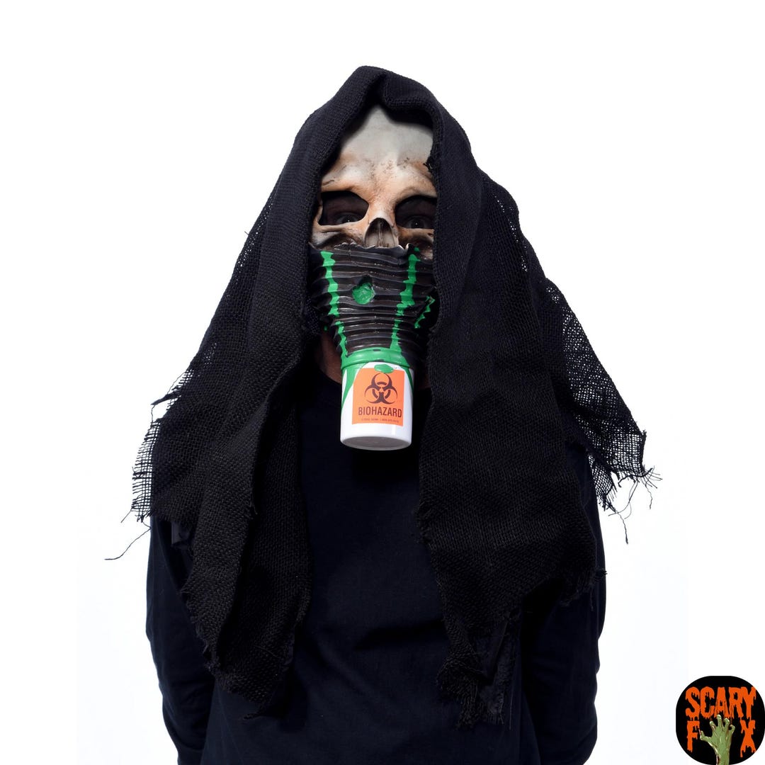Skeleton Mask With Gas Mask and Attached Rotting Hood,halloween Mask - Etsy