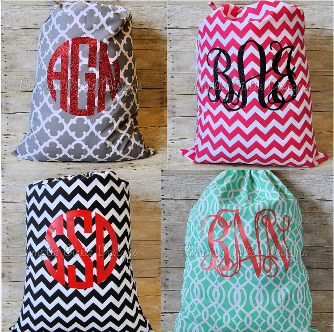 Large Monogrammed Laundry Bag Personalized Graduation Gift College Housewarming Dorm Room ...
