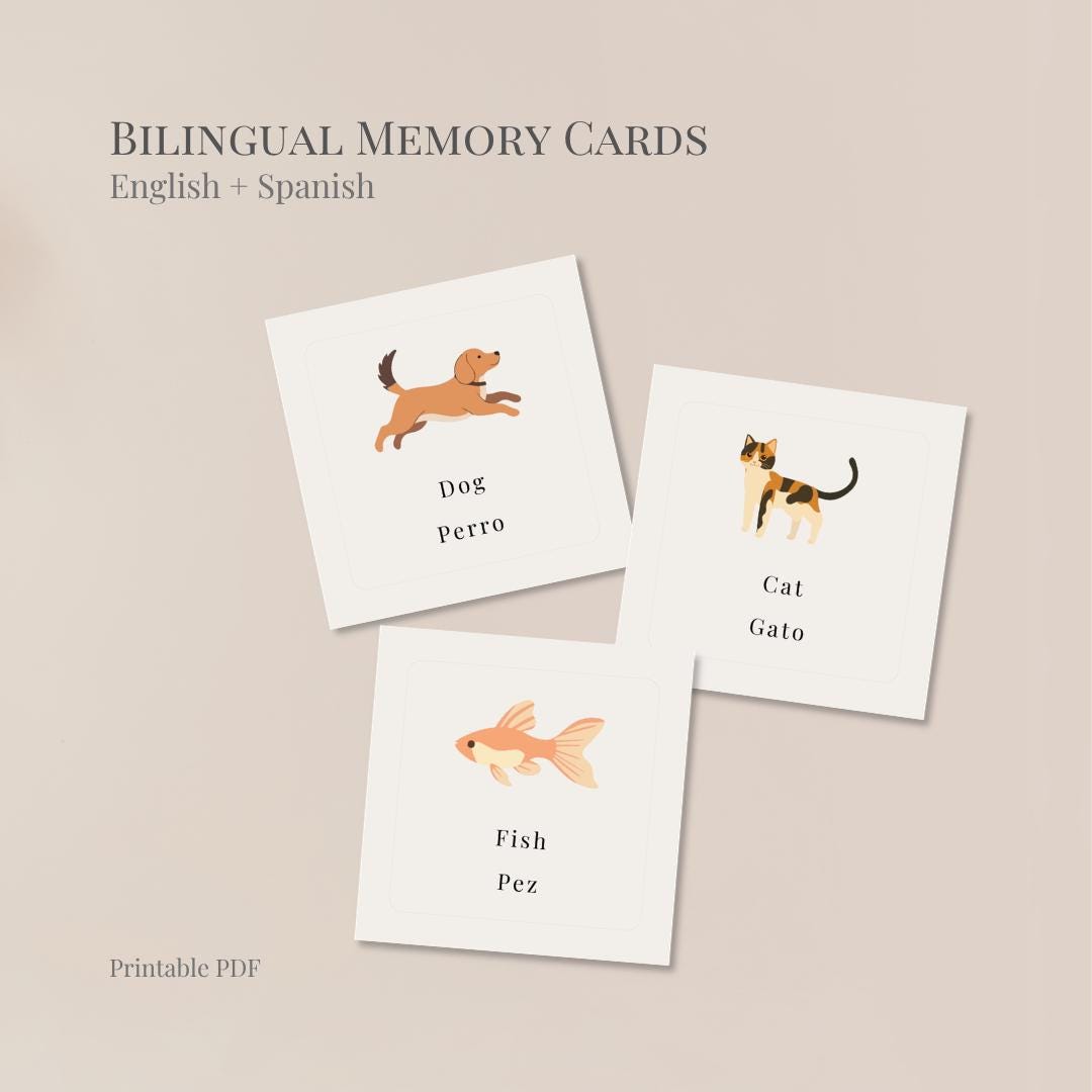 Bilingual Animal Memory Cards Printable | English-spanish Flash Cards ...