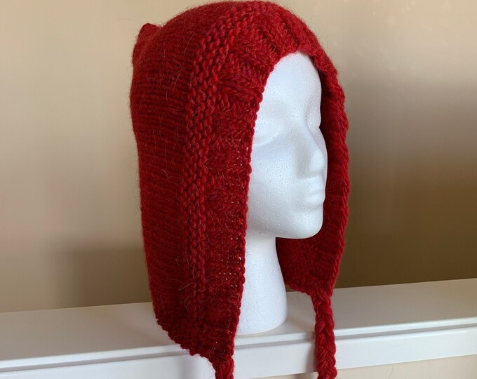 Pixie Hood, Pixie Hat, Earflap Hat, Braided Tassels, Hand Knit, Awesome ...