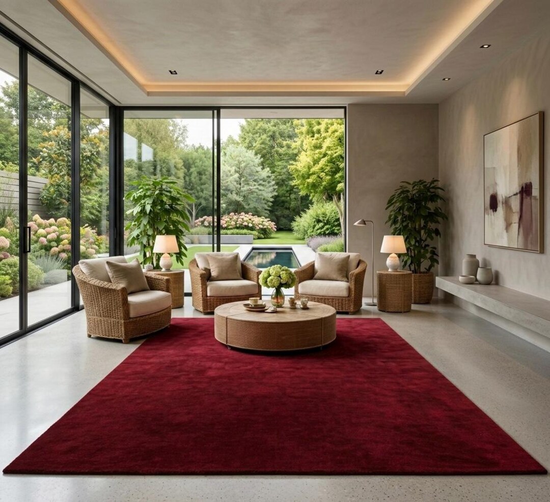 Modern Abstract Hand Tufted Wool Deep Solid Red Area Rug, Soft Plush ...