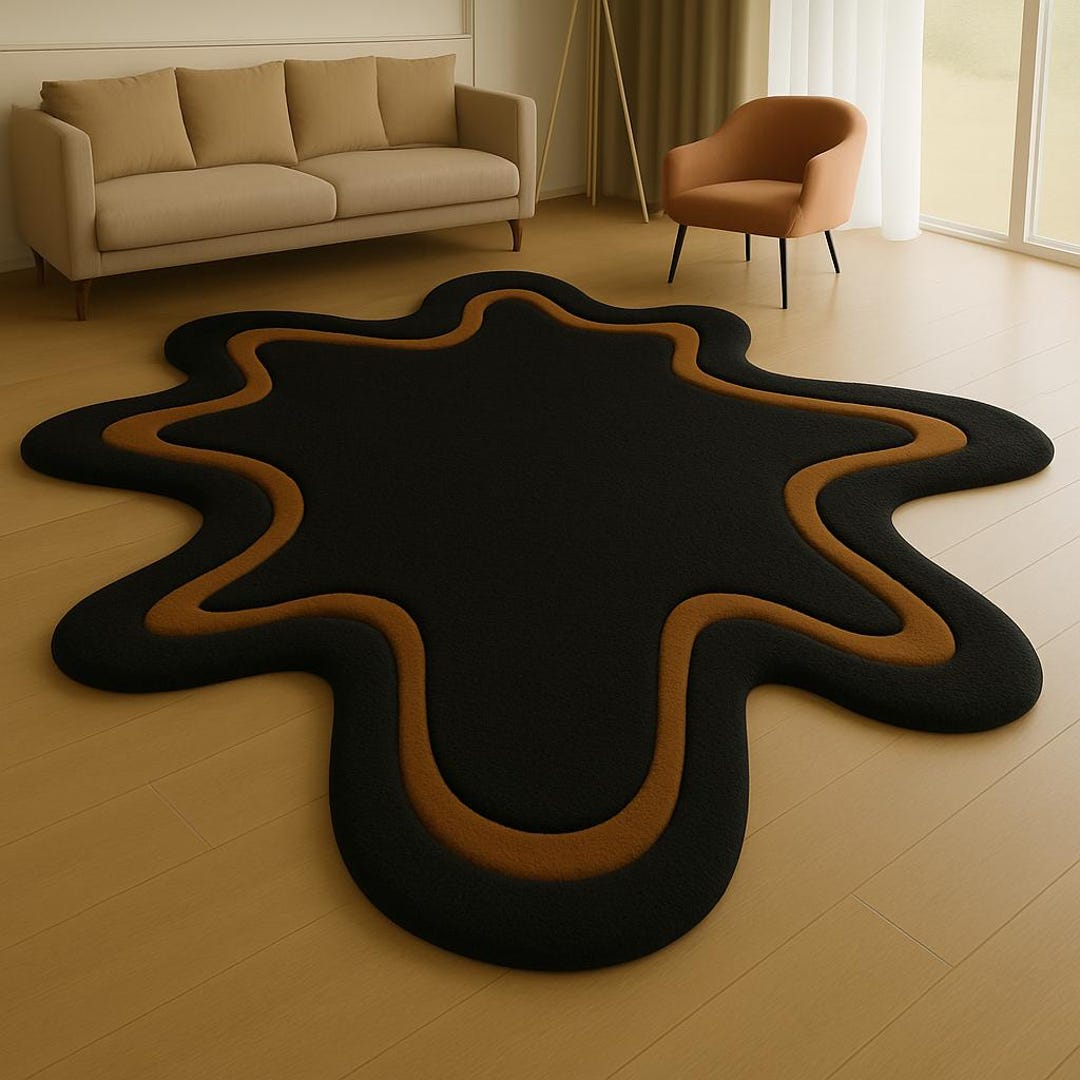 Black 3D Hand Tufted Carved Amoeba Wool Rug – Handmade Irregular ...