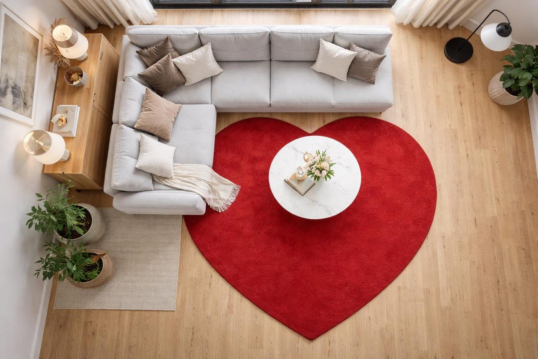 8X10 Modern Red Heart Shape Hand Tufted Wool Carpet, Soft Cut Pile ...