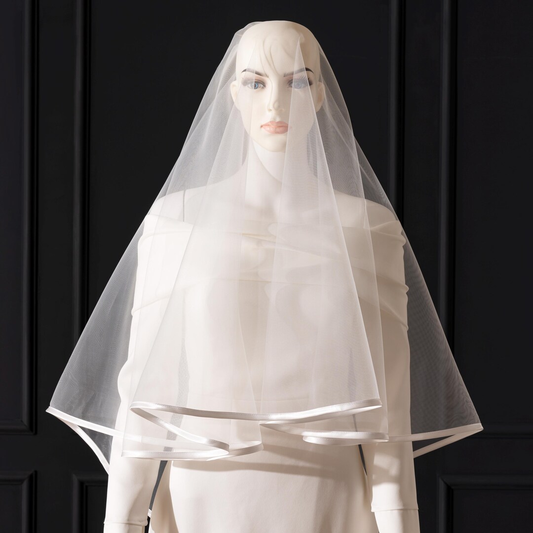 Satin Ribbon Wedding Veil ,two Tier Satin Edge Veil,bridal Cascading ...