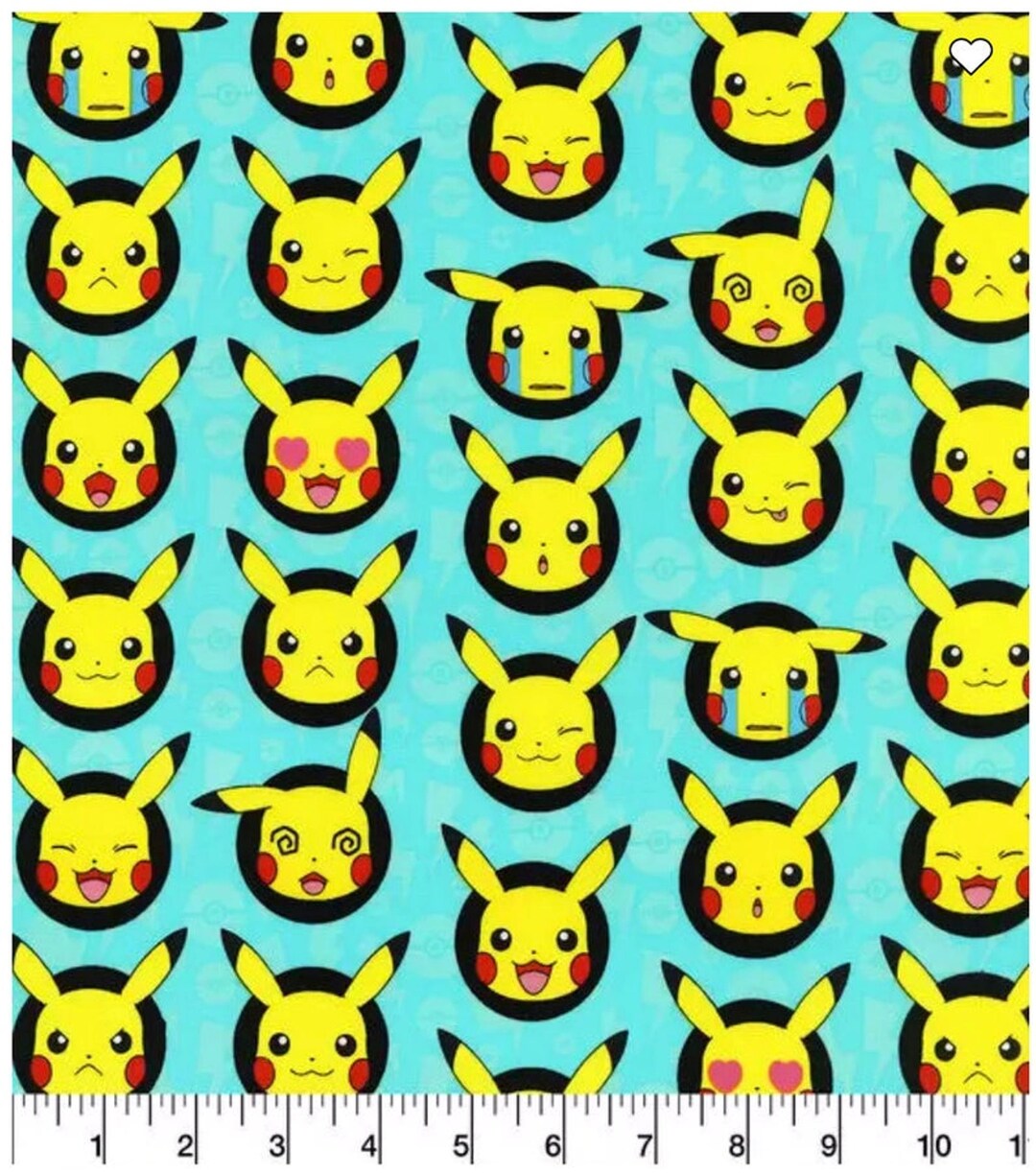 Robert Kaufman Pokemon Pikachu Moody Faces Cotton Fabric ~ 44" X 17 ...