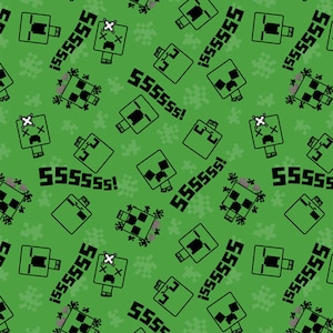NEW Minecraft Chibi Creeper Cotton Fabric by the Yard and by the Half ...