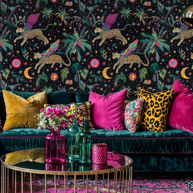 Cheetah Botanical Wallpaper - Etsy