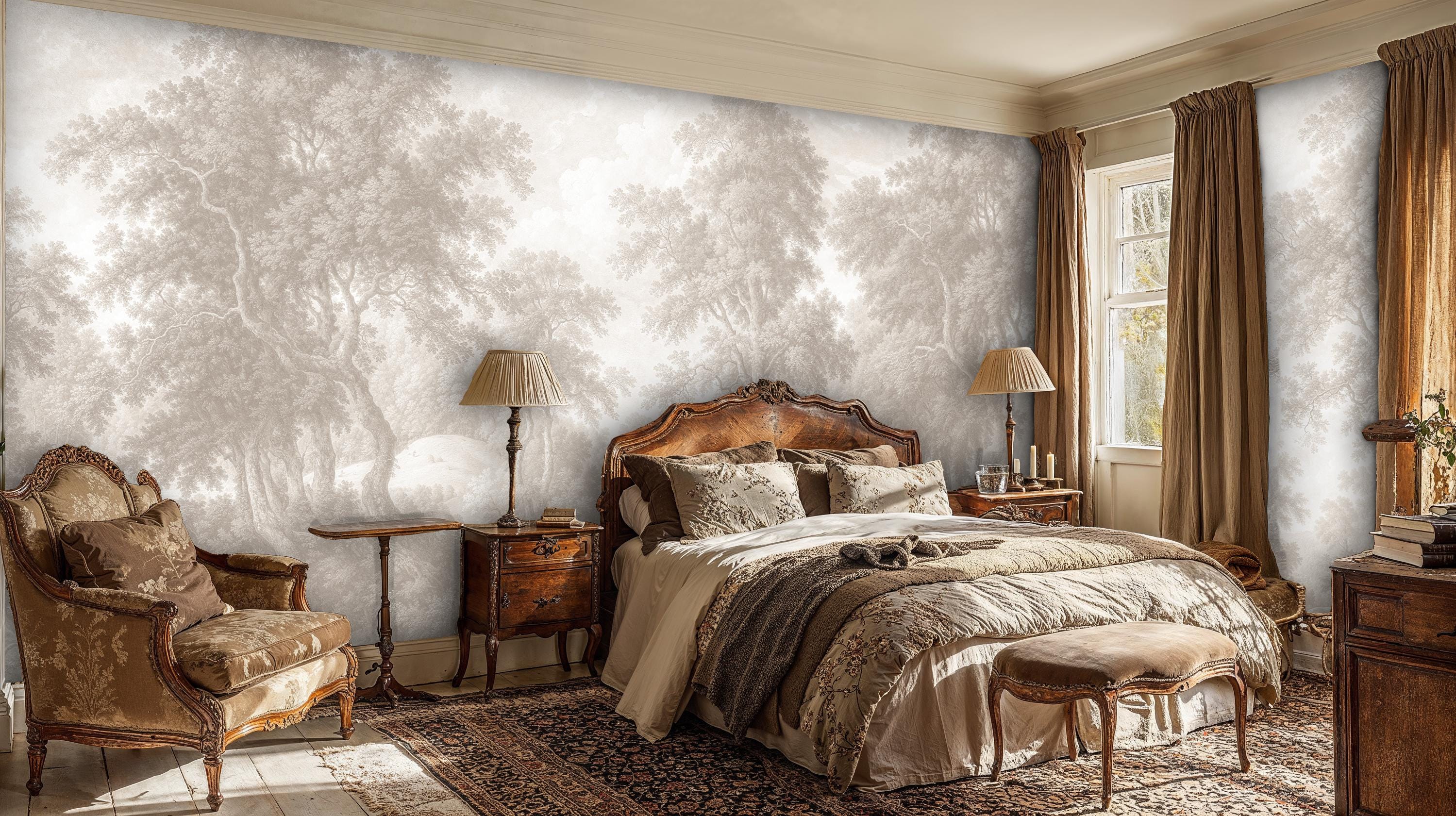 Muted Forest Wallpaper Mural: Panoramic Monochrome Scenery, Peel ...