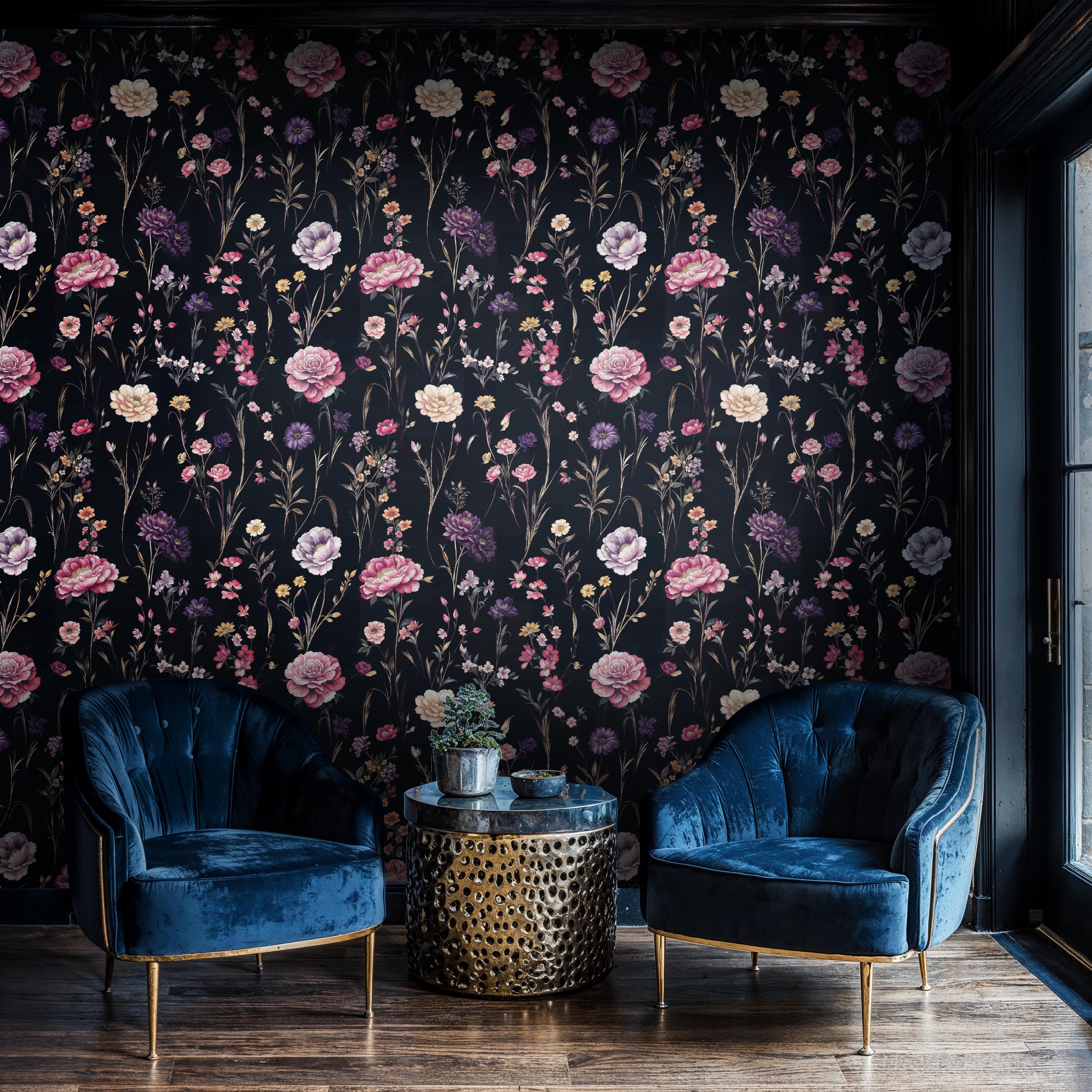 Dark Floral Peel and Stick Wallpaper: Gothic Peonies & Roses Mural - Etsy