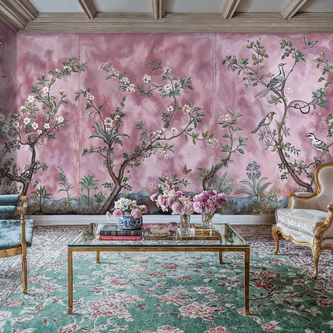 Pink Chinoiserie Wallpaper, Chinoiserie Peel and Stick Wallpaper ...