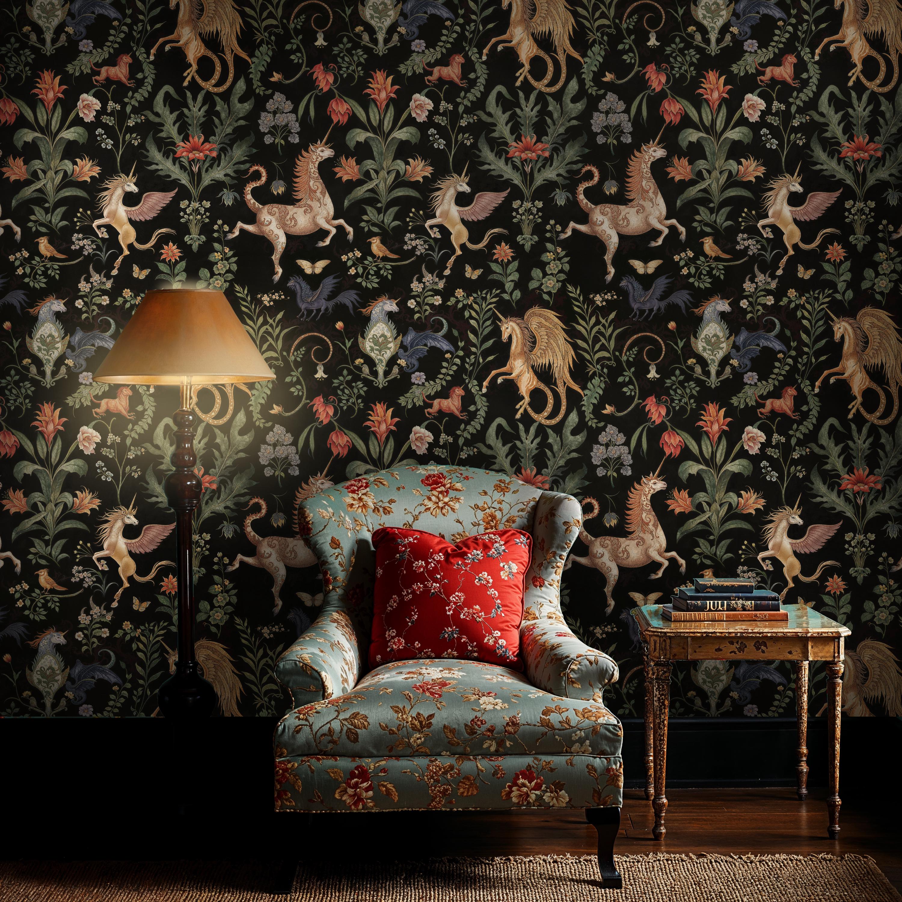 Mythical Creatures Wallpaper: Dark Botanical Peel and Stick - Etsy