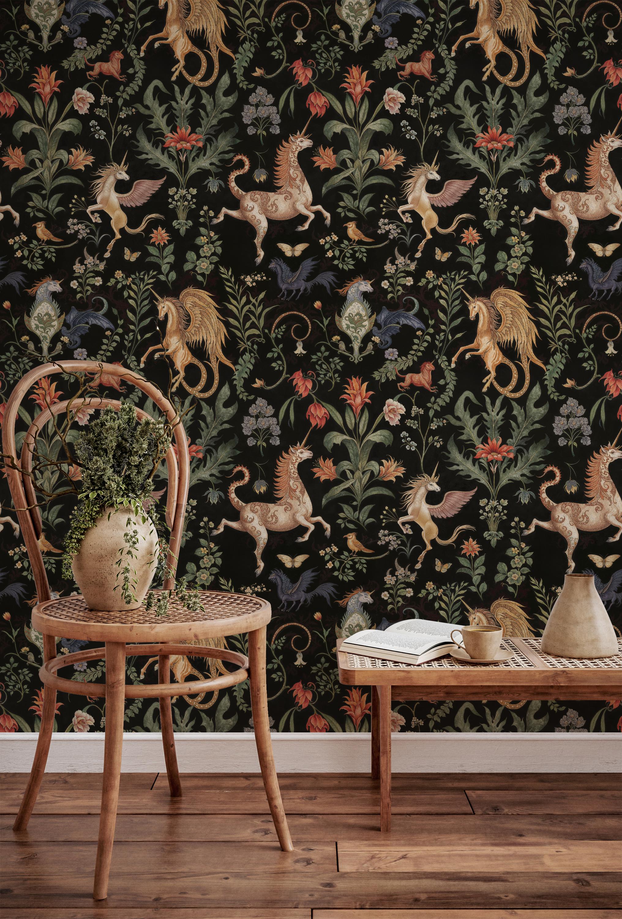 Mythical Creatures Wallpaper: Dark Botanical Peel and Stick - Etsy