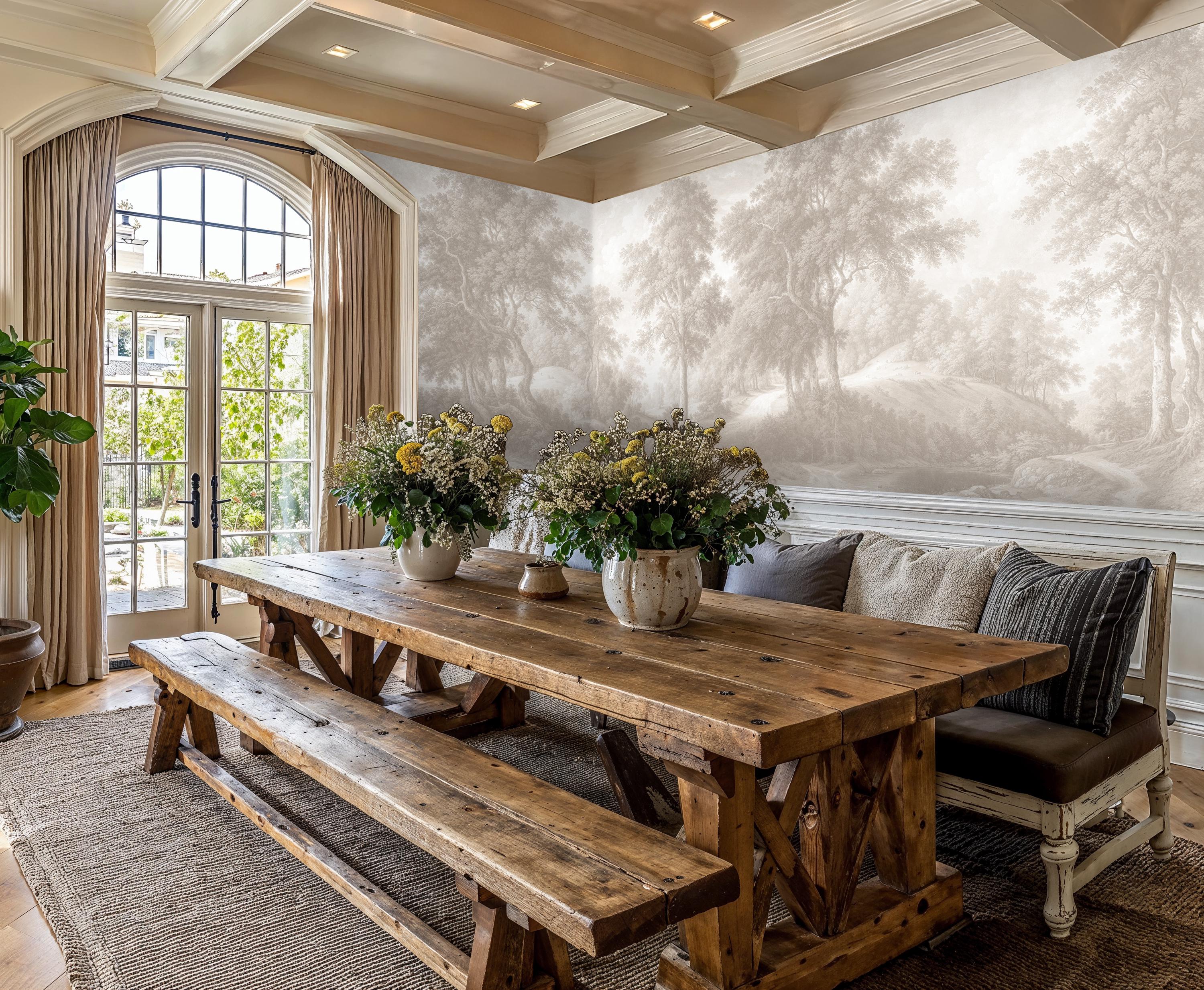 Muted Forest Wallpaper Mural: Panoramic Monochrome Scenery, Peel ...