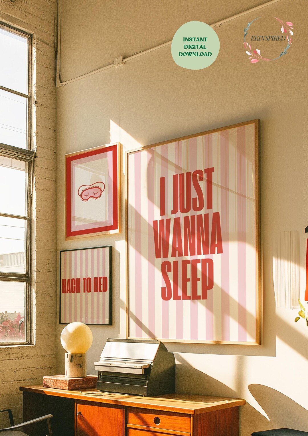 Pink Sleep Quote Wall Art Set | Preppy Bedroom Prints | Girly Aesthetic ...