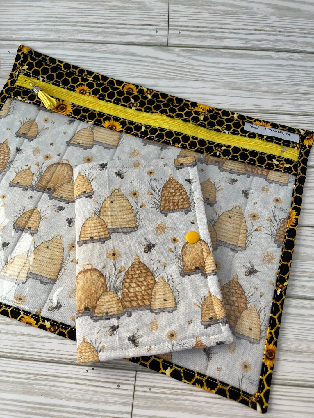 Beehive-cross Stitch Project Bag, WIP Project Bag, Vinyl Front Project ...