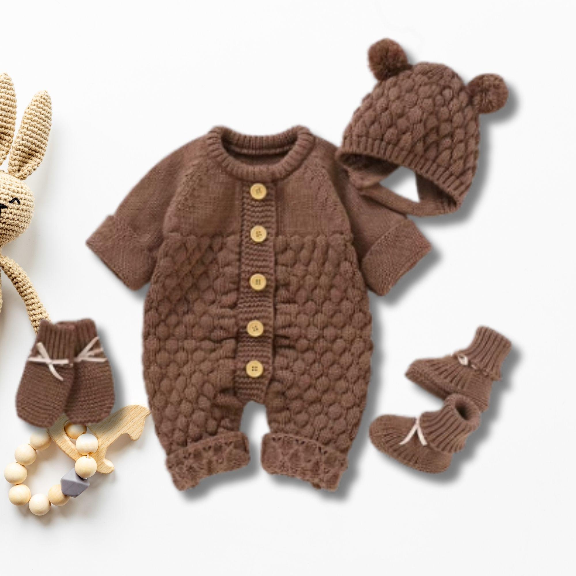Baby Newborn Chunky Knit Set, Baby Clothing 4PCS, Romper Booties Hat ...