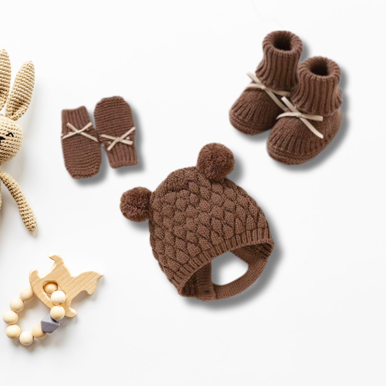 Baby Newborn Chunky Knit Set, Baby Clothing 4PCS, Romper Booties Hat ...