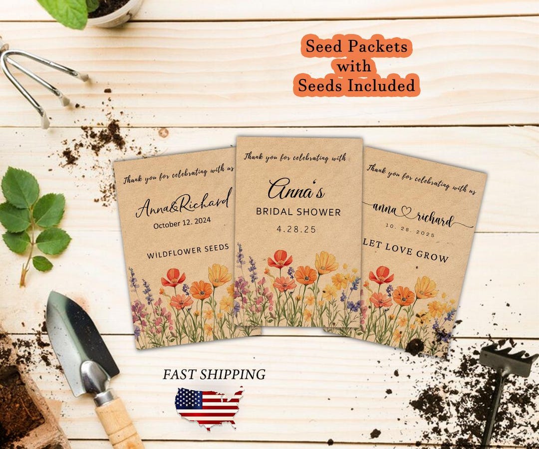Bridal Shower Seed Packets, Wildflower Let Love Grow Seeds Favor for ...