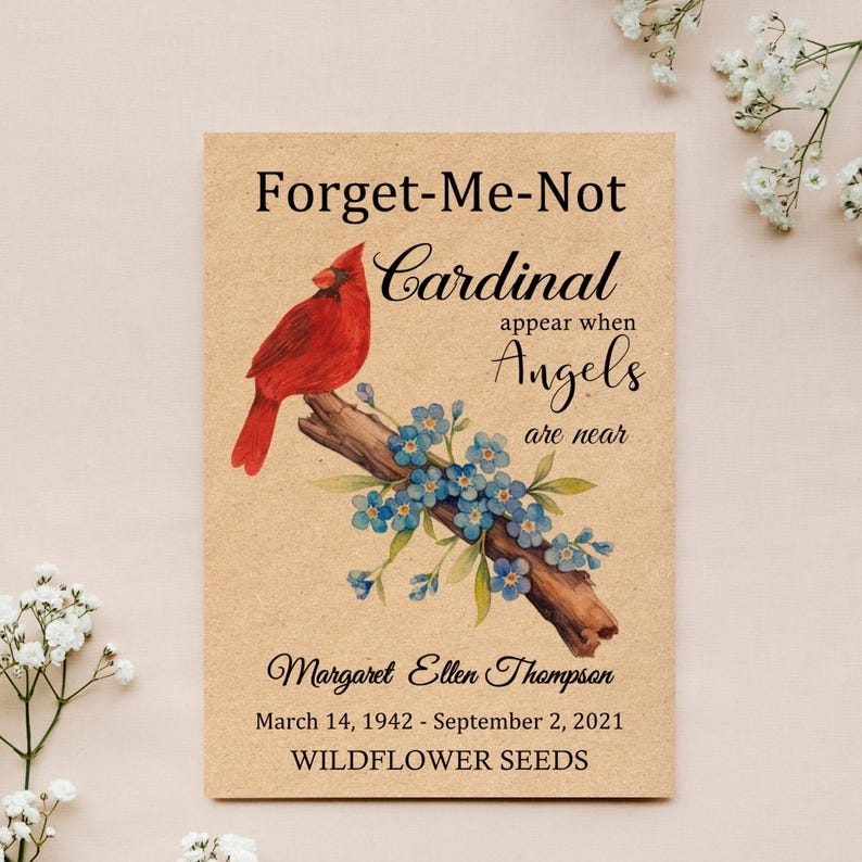 Personalized Cardinal Memorial Wildflower Seed Packets, Funeral Favor ...