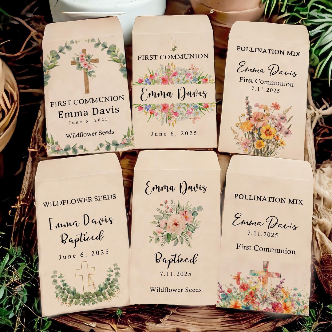 RUSH Custom Baptism Seed Packets Favor/first Communion Seed Packets for ...