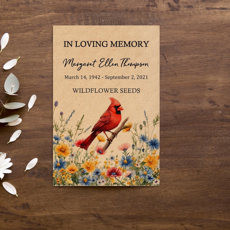 Personalized Cardinal Memorial Wildflower Seed Packets, Funeral Favor ...
