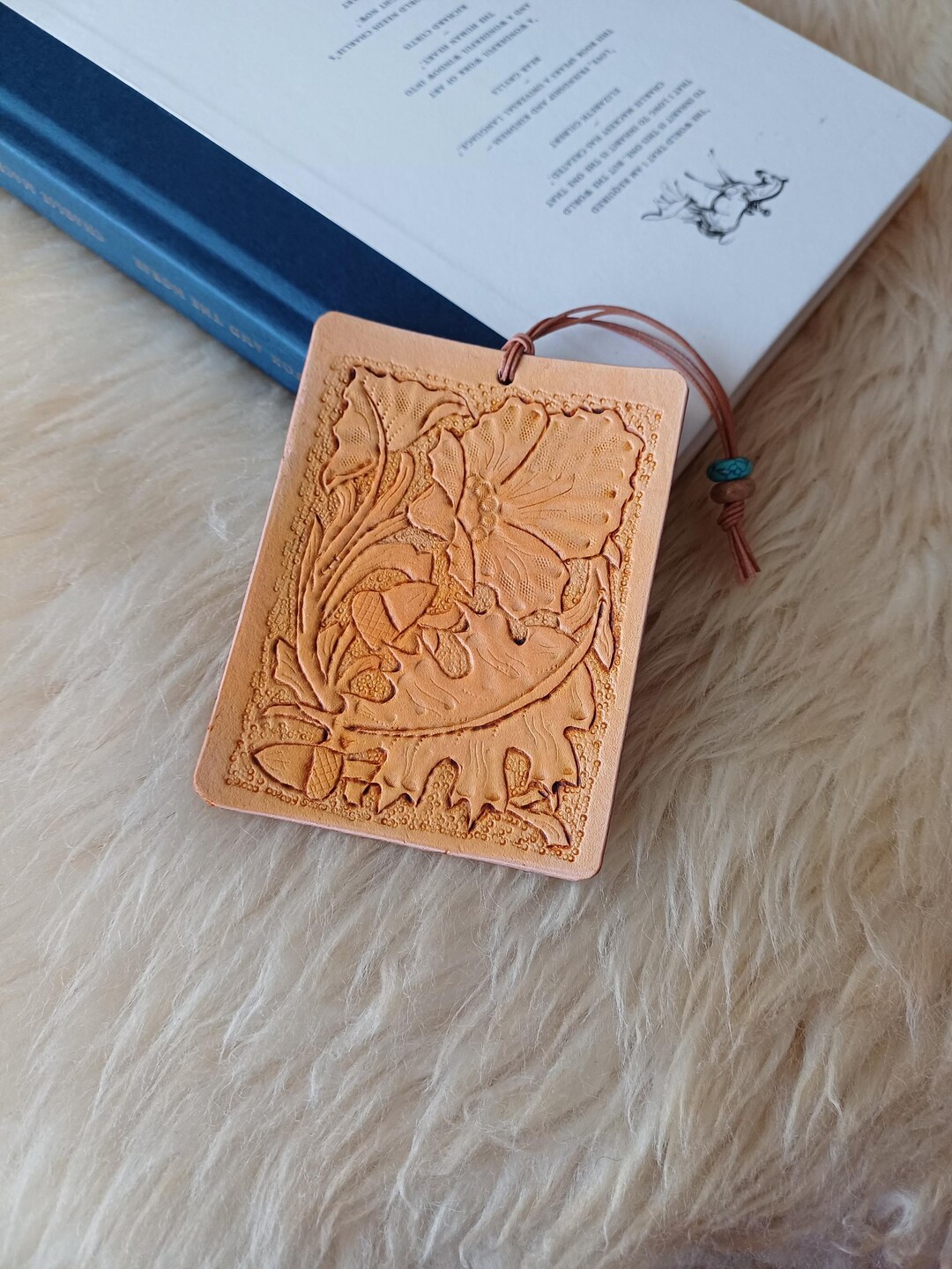 Hand Tooled Leather Bookmark: Floral Oak Leaf, Vintage Style - Etsy