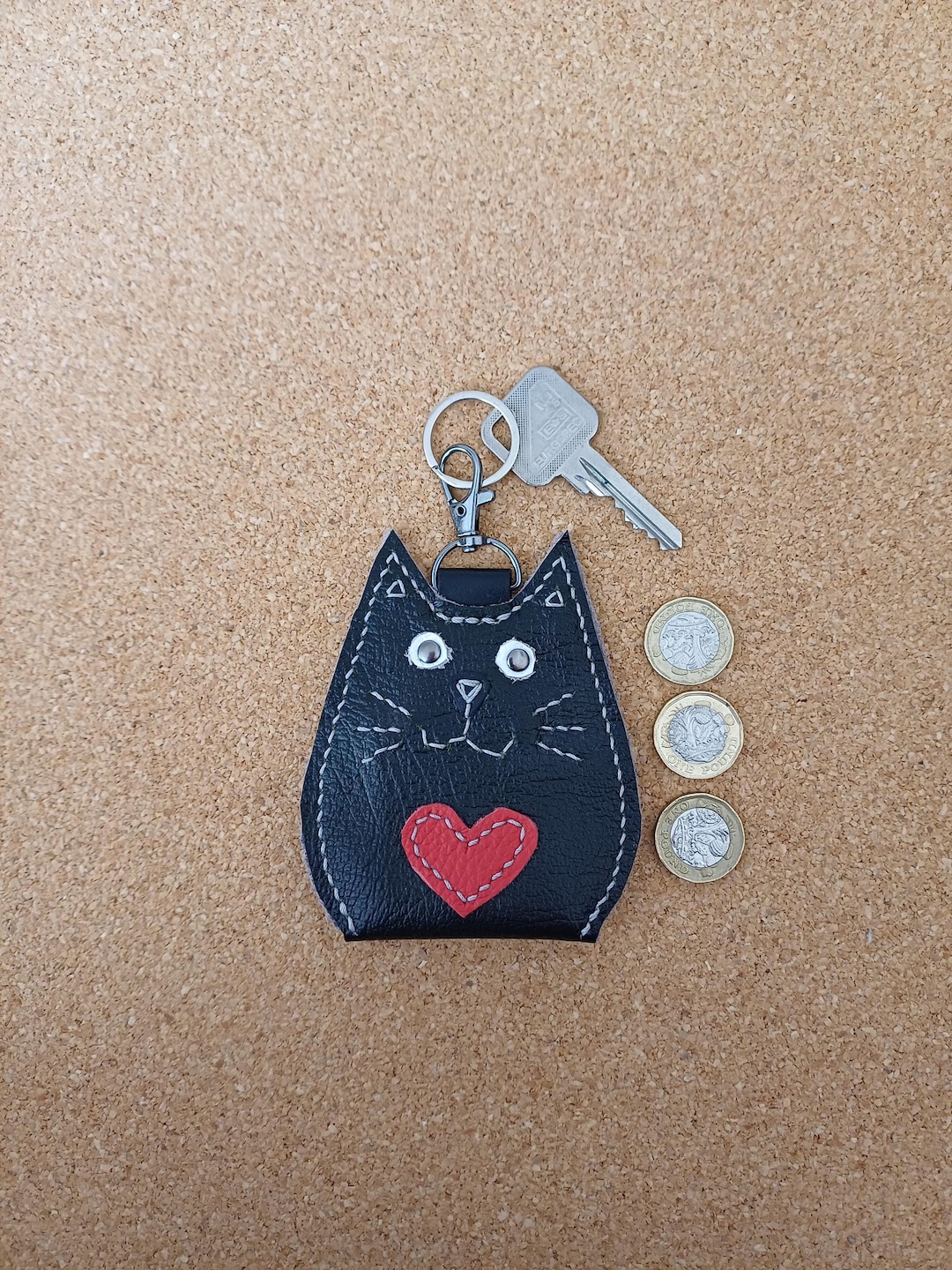 Black Cat Leather Keyring Pouch: Coin & Ring Holder - Etsy