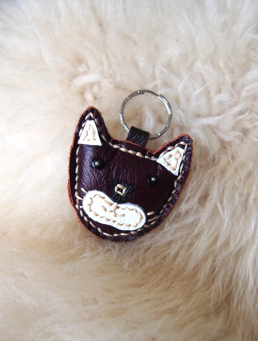 Handmade Leather Cat Keychain: Dark Brown Bag Charm - Etsy