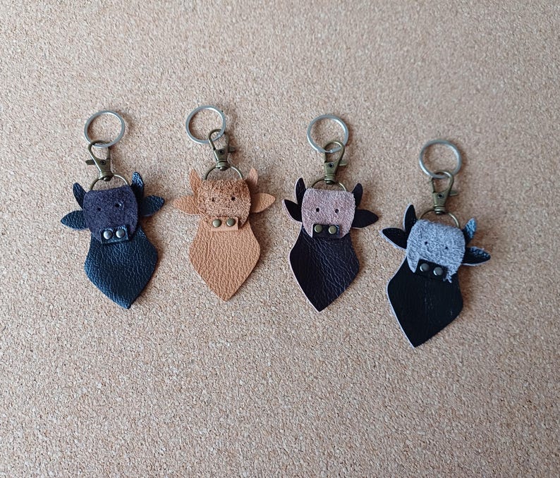 Cow Keychain, Genuine Leather Keyring, Cow Bag Charm, Farm Animal Key ...