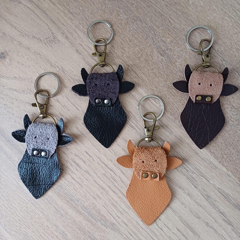 Cow Keychain, Genuine Leather Keyring, Cow Bag Charm, Farm Animal Key ...