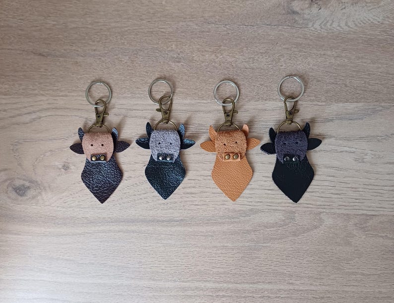 Cow Keychain, Genuine Leather Keyring, Cow Bag Charm, Farm Animal Key ...